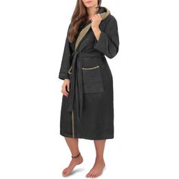 Normani Damen Wellness-Bademantel aus 100% Baumwolle in Schwarz/Beige | Gr.: 4XL