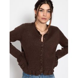SASSYCLASSY Cardigan mit R&uuml;schen in Dunkelbraun | Gr.: M