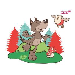Bilderwelten Wandtattoo Tiere modern selbstklebend Wandaufkleber - NICI - Woody Wulf - Wandsticker Kinderzimmer Baby M&auml;dchen Jungen