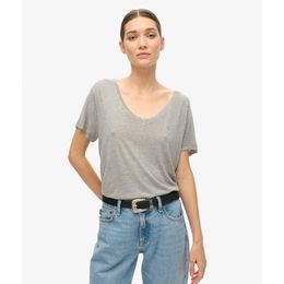 Superdry Damen Studios T-shirt mit Noppenstickerei und V-ausschnitt Hellgrau - Gr&ouml;&szlig;e: 40 2102422000145SFP019