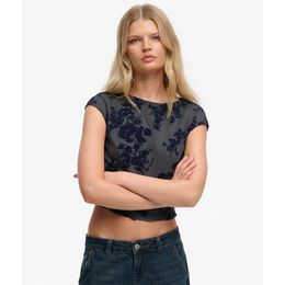 Superdry Damen Beflocktes Mesh-oberteil mit Kurzen &Auml;rmeln Blue - Gr&ouml;&szlig;e: 40 210302500041822W019