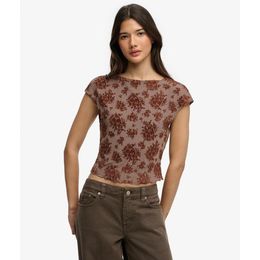 Superdry Damen Beflocktes Mesh-oberteil mit Kurzen &Auml;rmeln Brown - Gr&ouml;&szlig;e: 38 2103025000418L3B017