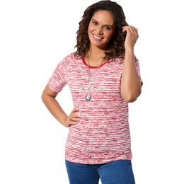 Damen T-Shirt im Ringelmuster erdbeere-flamingo-bedruckt, Gr&ouml;&szlig;e 46