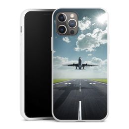DeinDesign iPhone 12 Pro Handy Silikon H&uuml;lle Case wei&szlig; Handyh&uuml;lle Airplane Wanderlust Urlaub Silikon Case