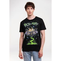 T-Shirt logoshirt "Rick & Morty - Raumschiff", Damen, Gr. XS, schwarz, 100% Baumwolle, bedruckt, normal, Rundhals, Shirts T-Shirt, mit lizenziertem Print