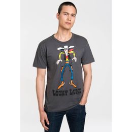 T-Shirt logoshirt "Lucky Luke", Herren, Gr. 5XL, grau, 100% Baumwolle, bedruckt, normal, Rundhals, Shirts T-Shirt, mit angesagtem Retro-Print