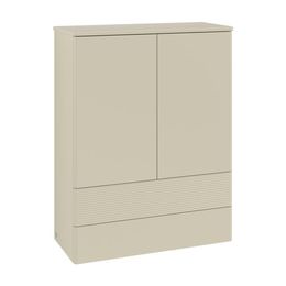 Villeroy & Boch Villeroy und Boch Antao Highboard L47100HJ mit Beleuchtung, 2 T&uuml;ren, 814 x 1039 x 356 mm, Front mit Struktur, Silk Grey Matt Lacquer / Silk Grey Matt Lacquer