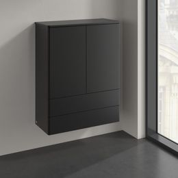 Villeroy & Boch Villeroy und Boch Antao Highboard K47000PD 2 T&uuml;ren, 814 x 1039 x 356 mm, Front ohne Struktur, Black Matt Lacquer / Black Matt Lacquer