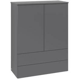 Villeroy & Boch Villeroy und Boch Antao Highboard L47000GK mit Beleuchtung, 2 T&uuml;ren, 814 x 1039 x 356 mm, Front ohne Struktur, Anthracite Matt Lacquer / Anthracite Matt Lacquer