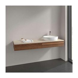 Villeroy & Boch Villeroy und Boch Antao Waschtisch-Unterschrank L16013HM mit Beleuchtung, 2 Ausz&uuml;ge, 1600 x 190 x 500 mm, Front ohne Struktur, Warm Walnut / Botticino