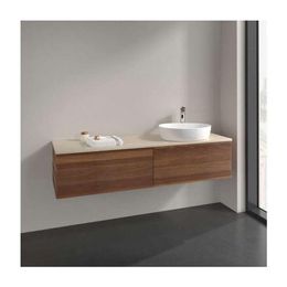 Villeroy & Boch Villeroy und Boch Antao Waschtisch-Unterschrank L38113HM mit Beleuchtung, 2 Ausz&uuml;ge, 1600 x 360 x 500 mm, Front mit Struktur, Warm Walnut / Botticino
