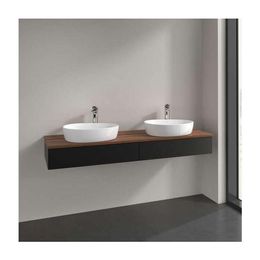 Villeroy & Boch Villeroy und Boch Antao Waschtisch-Unterschrank L17052PD mit Beleuchtung, 2 Ausz&uuml;ge, 1600 x 190 x 500 mm, Front ohne Struktur, Black Matt Lacquer / Warm Walnut