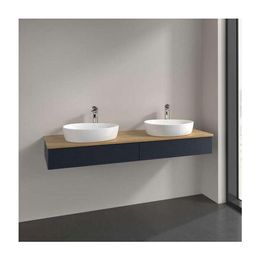 Villeroy & Boch Villeroy und Boch Antao Waschtisch-Unterschrank L17151HG mit Beleuchtung, 2 Ausz&uuml;ge, 1600 x 190 x 500 mm, Front mit Struktur, Midnight Blue Matt Lacquer / Honey Oak