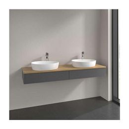 Villeroy & Boch Villeroy und Boch Antao Waschbeckenunterschrank L17151GK mit Beleuchtung, 2 Ausz&uuml;ge, 1600 x 190 x 500 mm, Front mit Struktur, Anthracite Matt Lacquer / Honey Oak