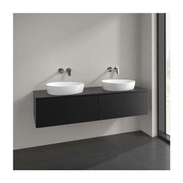 Villeroy & Boch Villeroy und Boch Antao Waschtisch-Unterschrank L39050PD mit Beleuchtung, 2 Ausz&uuml;ge, 1600 x 360 x 500 mm, Front ohne Struktur, Black Matt Lacquer / Black Matt Lacquer
