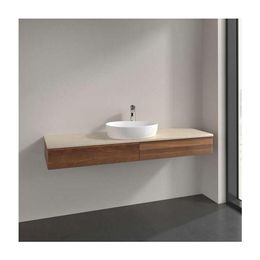 Villeroy & Boch Villeroy und Boch Antao Waschtisch-Unterschrank L14013HM mit Beleuchtung, 2 Ausz&uuml;ge, 1600 x 190 x 500 mm, Front ohne Struktur, Warm Walnut / Botticino