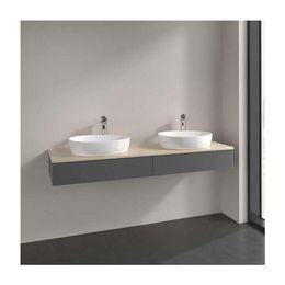 Villeroy & Boch Villeroy und Boch Antao Waschtisch-Unterschrank L17053GK mit Beleuchtung, 2 Ausz&uuml;ge, 1600 x 190 x 500 mm, Front ohne Struktur, Anthracite Matt Lacquer / Botticino