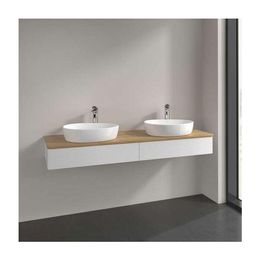 Villeroy & Boch Villeroy und Boch Antao Waschtisch-Unterschrank L17151GF mit Beleuchtung, 2 Ausz&uuml;ge, 1600 x 190 x 500 mm, Front mit Struktur, Glossy White Lacquer / Honey Oak