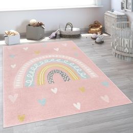 Kinderteppich Paco Home "Nino 887", pink, B:120cm H:13mm L:160cm, Polypropylen, Teppiche, Kinderteppich, Kurzflor, Spielteppich, Motiv Regenbogen & Herzen, Kinderzimmer