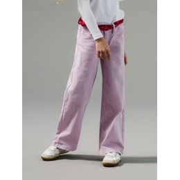 5-Pocket-Hose name it "NKFROSE WIDE TWI PANT 1115-TP NOOS", M&auml;dchen, Gr. 140, N-Gr, rosa (winsome orchid), Twill, Obermaterial: 98% Baumwolle, 2% Elasthan, unifarben, weit lang, Hosen 5-Pocket-Hose, Baumwollmischung, regular fit, verstellbarer Bund