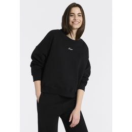 Sweater BOSS Orange "Ever Premium Damenmode", Damen, Gr. L (40), schwarz 001, Sweatware, Obermaterial: 100% Baumwolle, unifarben, oversize normal, Rundhals, Rippstrickb&uuml;ndchen, Sweatshirts Sweater, mit Logostickerei, aus Baumwolle