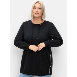 sheego Gro&szlig;e Gr&ouml;&szlig;en Sweatshirt mit Rei&szlig;verschl&uuml;ssen, schwarz, Gr&ouml;&szlig;e 56/58 - Damen
