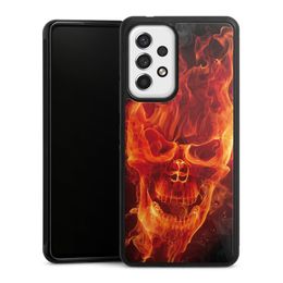 DeinDesign Galaxy A53 5G Handy Gallery Case Handyh&uuml;lle 9H Geh&auml;rtetes Glas R&uuml;ckseite H&uuml;lle Fire Skull Totenkopf Gallery Case