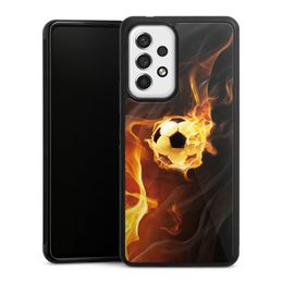 DeinDesign Galaxy A53 5G Handy Gallery Case Handyh&uuml;lle 9H Geh&auml;rtetes Glas R&uuml;ckseite H&uuml;lle Fire Ball Soccer Gallery Case