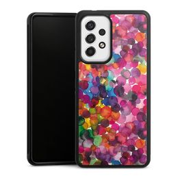 DeinDesign Galaxy A53 5G Handy Gallery Case Handyh&uuml;lle 9H Geh&auml;rtetes Glas R&uuml;ckseite H&uuml;lle Water Colour Colourful Points Gallery Case