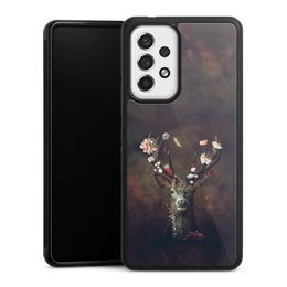 DeinDesign Galaxy A53 5G Handy Gallery Case Handyh&uuml;lle 9H Geh&auml;rtetes Glas R&uuml;ckseite H&uuml;lle Flowers Reindeer Rehe Gallery Case