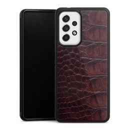 DeinDesign Galaxy A53 5G Handy Gallery Case Handyh&uuml;lle 9H Geh&auml;rtetes Glas R&uuml;ckseite H&uuml;lle Leather Crocodile Animal Print Gallery Case