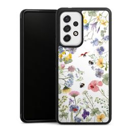 DeinDesign Galaxy A53 5G Handy Gallery Case Handyh&uuml;lle 9H Geh&auml;rtetes Glas R&uuml;ckseite H&uuml;lle Muster Flowers Bee Gallery Case