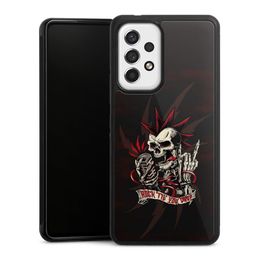 DeinDesign Galaxy A53 5G Handy Gallery Case Handyh&uuml;lle 9H Geh&auml;rtetes Glas R&uuml;ckseite H&uuml;lle Rock Totenkopf Music Gallery Case