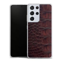DeinDesign Galaxy S21 Ultra 5G Handy Silikon H&uuml;lle Case transparent Handyh&uuml;lle Leather Crocodile Animal Print Silikon Case
