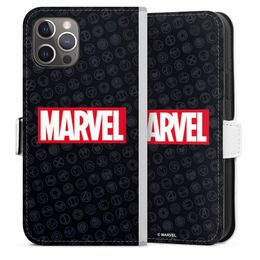 DeinDesign iPhone 12 Pro Handy Klapph&uuml;lle Handyh&uuml;lle aus Kunst Leder wei&szlig; Flip Case Logo Marvel Comic Sideflip mit Lasche