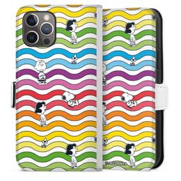DeinDesign iPhone 12 Pro Handy Klapph&uuml;lle Handyh&uuml;lle aus Kunst Leder wei&szlig; Flip Case Snoopy Muster Peanuts Sideflip mit Lasche
