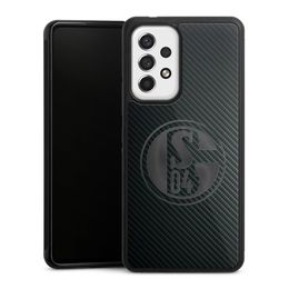 DeinDesign Galaxy A53 5G Handy Gallery Case Handyh&uuml;lle 9H Geh&auml;rtetes Glas R&uuml;ckseite H&uuml;lle Metallic Look Carbon Fc Schalke 04 Gallery Case