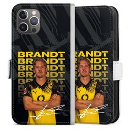 DeinDesign iPhone 12 Pro Handy Klapph&uuml;lle Handyh&uuml;lle aus Kunst Leder wei&szlig; Flip Case Julian Brandt Bvb Borussia Dortmund Sideflip mit Lasche