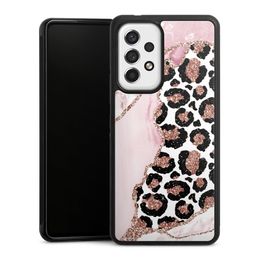 DeinDesign Galaxy A53 5G Handy Gallery Case Handyh&uuml;lle 9H Geh&auml;rtetes Glas R&uuml;ckseite H&uuml;lle Marble Glitzer Leopard Gallery Case