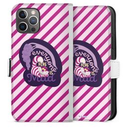 DeinDesign iPhone 12 Pro Handy Klapph&uuml;lle Handyh&uuml;lle aus Kunst Leder wei&szlig; Flip Case Disney Grinning Cat Alice In Wonderland Sideflip mit Lasche