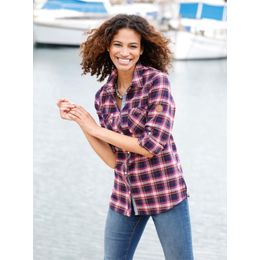 WITT Damen Flanellbluse mit Brusttaschen, marine-erika-kariert, Gr&ouml;&szlig;e 36