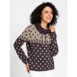 WITT Damen Jacquard-Pullover im Tupfenmuster, aubergine-beige-meliert, Gr&ouml;&szlig;e 36