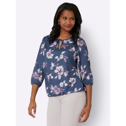 WITT Damen Druckbluse mit Smok-Einsatz, marine-ros&eacute;-bedruckt, Gr&ouml;&szlig;e 36