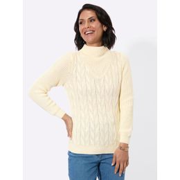 WITT Damen Langarm-Pullover mit Zopfmuster, champagner, Gr&ouml;&szlig;e 36