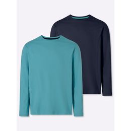 Catamaran Herren Langarmshirt im Doppelpack, ozean + marine, Gr&ouml;&szlig;e 44/46