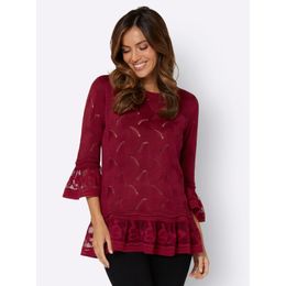 WITT Damen Longpullover mit Spitzenbesatz, kirsche, Gr&ouml;&szlig;e 36