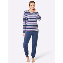w&auml;schepur w&auml;schepur Damen Schlafanzug mit Ringelmuster, jeansblau-lavendel-geringelt, Gr&ouml;&szlig;e 36/38