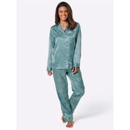 w&auml;schepur w&auml;schepur Damen Pyjama aus Satin, salbei-ecru-bedruckt, Gr&ouml;&szlig;e 36/38