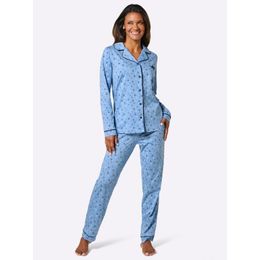 w&auml;schepur w&auml;schepur Damen Pyjama mit Herz-Motiven, himmelblau-marine-bedruckt, Gr&ouml;&szlig;e 36/38