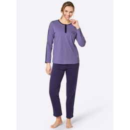 w&auml;schepur w&auml;schepur Damen Schlafanzug mit Kontrastpaspeln, marine-lavendel, Gr&ouml;&szlig;e 36/38